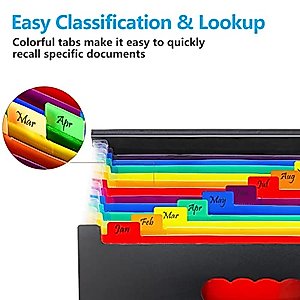 Sooez 13 Pocket Expanding File Folder, Premium Monthly Document Organizer, Accordian File Folder Organizer, Accordion Folder, Letter A4 Paper Document Storage Organizer, Black