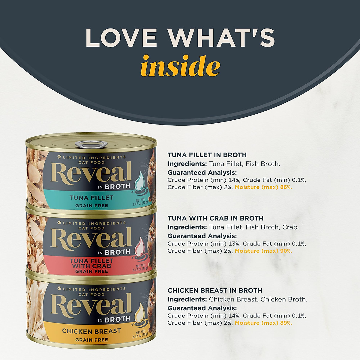 Reveal Natural Wet Cat Food, 12 Count, Grain Free, Limited Ingredient Canned Food for Cats, Fish and Chicken Variety in Broth, 2.47 oz Cans