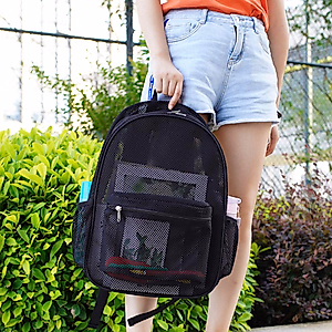 Heavy Duty Mesh Backpack, See Through College Student Backpack with Padded Shoulder Straps for Swimming, Outdoor Sports
