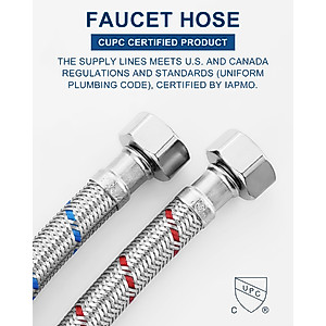 ALEASHA 12 Inch Faucet Supply Lines Stainless Steel Braided Supply Hose for Sink Faucet G1/2" FIP x 3/8" Compression Faucet Connector, cUPC Bathroom Water Hose Replacement Parts 2 PCS