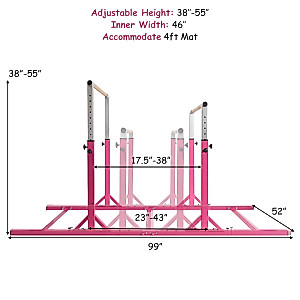 GOFLAME Double Horizontal Bars, Gymnastics Parallel Bars with Adjustable Height and Width, Junior Training Gym Bar for Kids, Ideal for Indoor Outdoor Use (Pink)