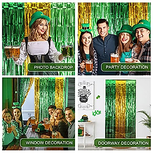LOLStar St. Patrick's Day Foil Fringe Curtain St Patrick's Day Party Decorations, 3.3 x 6.6 ft Green Gold and Light Green Tinsel Photo Booth Prop, Streamer Backdrop for Irish Themed Decoration