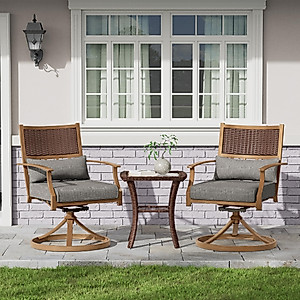 Amopatio 3 Pieces Patio Swivel Chairs Set of 2 with Wicker Table, Bistro Set with Swivel Rocker Chair, Outdoor Furniture with Thickened Cushions for Porch Backyard Deck (Gray)