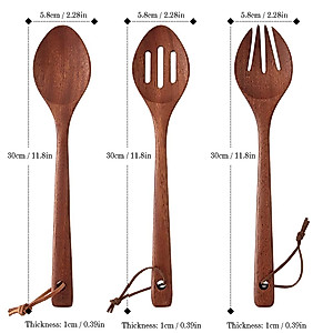 Wooden Spoons for Cooking Set for Kitchen, 12 Inch Large Non Stick Cookware Tools Includes Wooden Spoon, Fork, Slotted Turner, Premium Quality Housewarming Gifts Wooden Serving Utensils