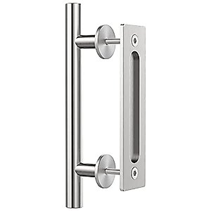 WINSOON 12" Sliding Barn Door Handles Brushed Nickel with Flush Finger Pull Hardware Solid Stainless Steel Double-Sided Design Suitable for Modern Barn Door/Gate/Garages/Cabinet