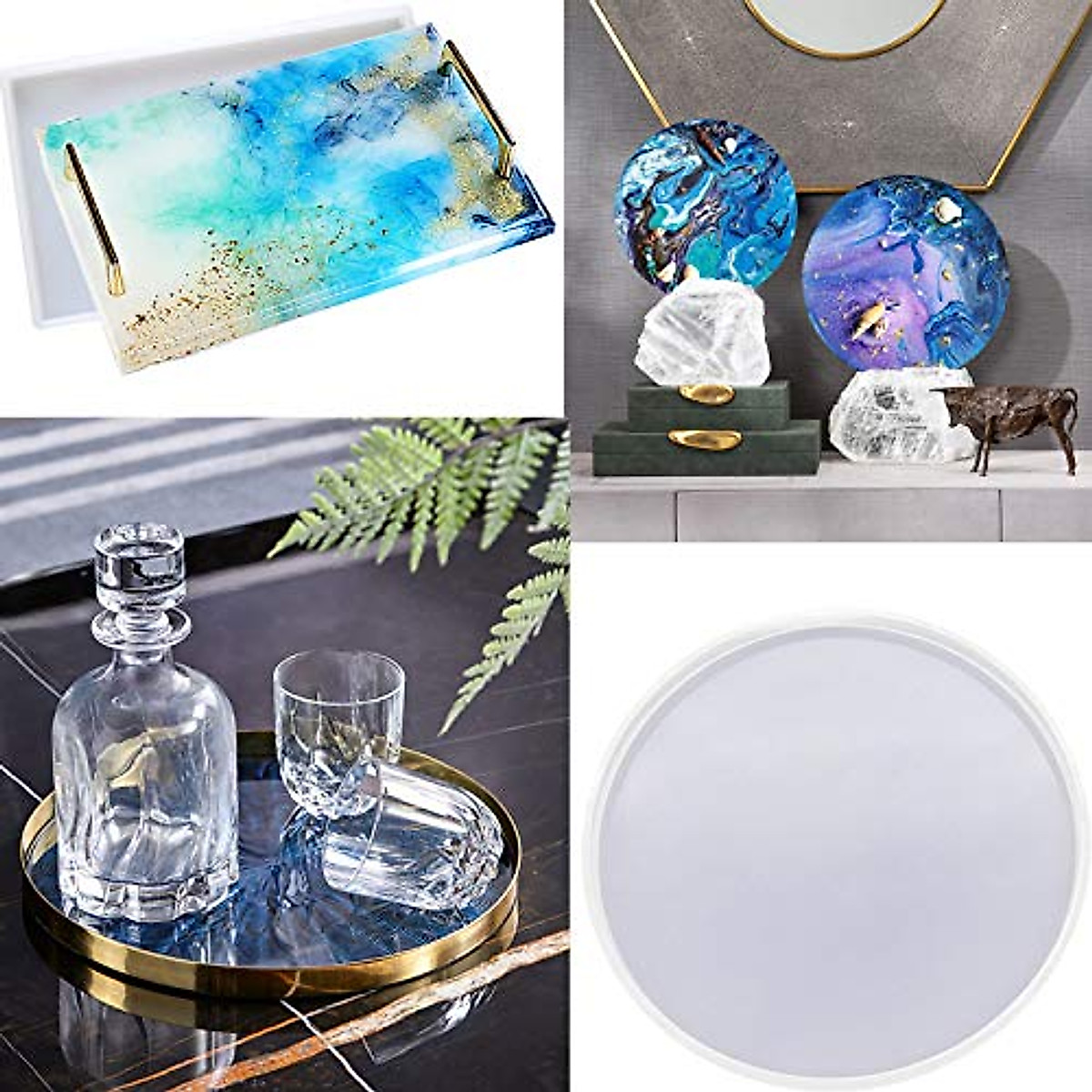 2Pack Large Resin Mold,Oversized Silicone Tray Molds for Epoxy Resin,Include Round,Rectangle Shaped Plate Molds for Resin Casting,Home Decorations Crafts