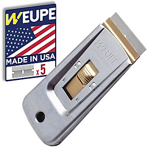 WEUPE Razor Blade Scraper Tools (Set of 1), Window Scraper, Glass Cooktop Scraper & Paint Scraper, Car Decal, Sticker and Glue Remover Razor Holder with 5 Replaceable Single Edge Blades