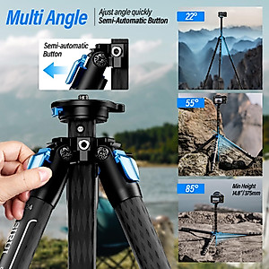 SIRUI AM-124 Carbon Fiber Tripod with Triangular Center Column, 62.6" Compact TravelTripod for Camera, 4 Sections, Waterproof Twist Lock, Load 26.5lbs