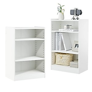 Byroce 3-Tier Bookshelf, Small Bookcase with 18 Positions Adjustable Shelves, 29.5” Modern Display Shelves, 3 Cube Storage Organizer for Home, Office & School (2, White)