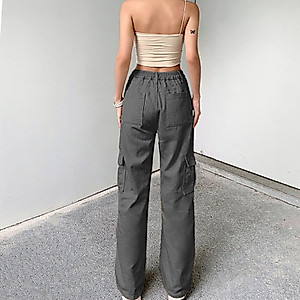 SMIDOW Baggy Cargo Pants for Women Relaxed Fit Low Rise Pants Streetwear Stretchy Wide Leg Combat Military Trousers