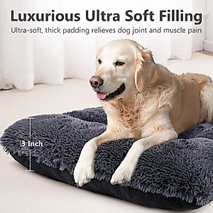 JOEJOY Dog Bed Crate Pad, Deluxe Plush Washable Dog Beds Fulffy Soft Kennel Pad Anti-Slip Pet Sleeping Mat for Medium Small Dogs, 23" x 18", Grey