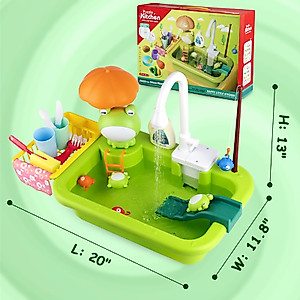 Play Sink with Running Water,Kids Electric Play Kitchen Sink Toys,Toddler Kitchen Sink Toy,Pool Floating Fishing Toys for Water Play-Green