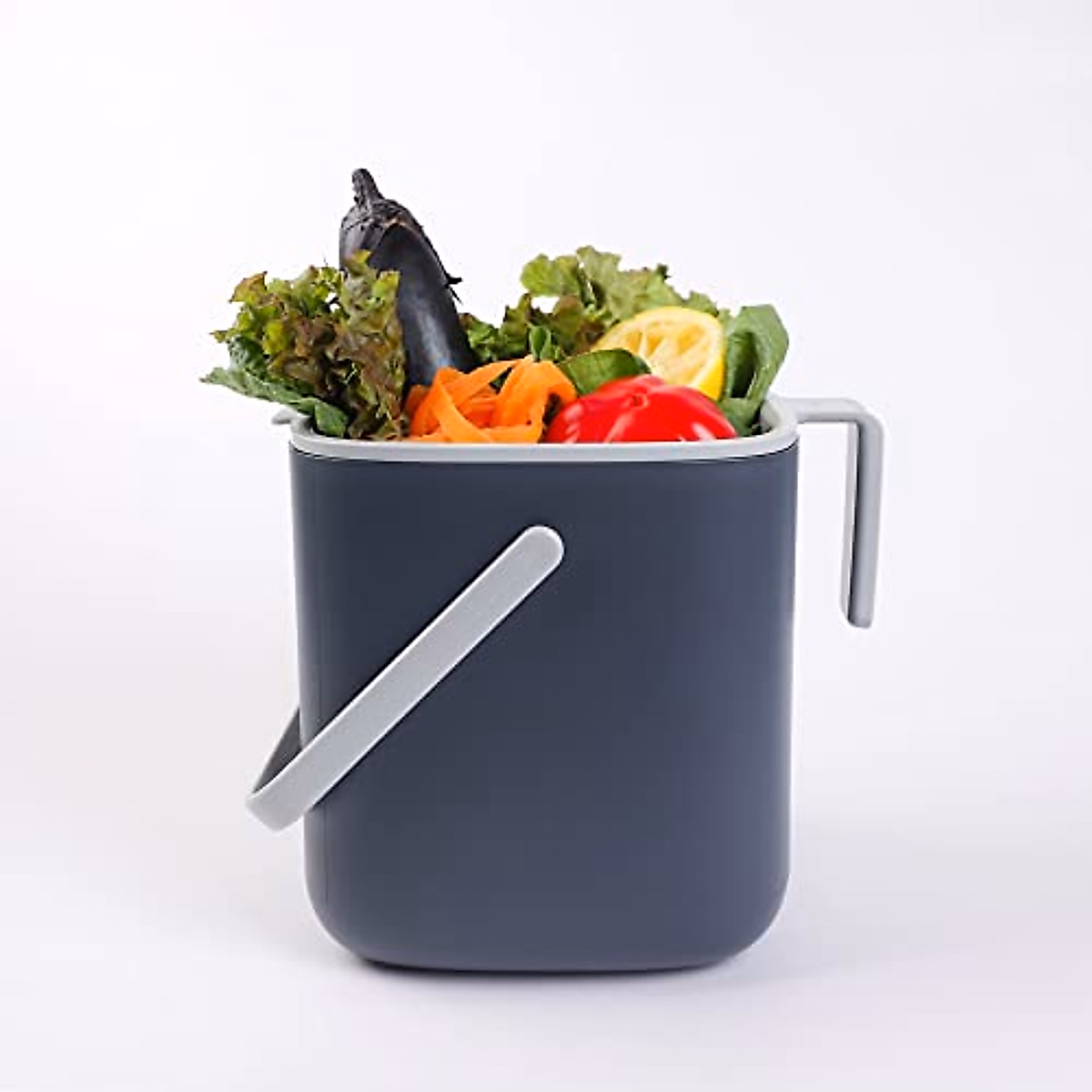 BLUE GINKGO Kitchen Compost Bin - Easy Clean Food Waste Bin for Kitchen with Handles | Countertop Compost Bin Kitchen Food Scrap Pail Bucket | Made in Korea (0.69 gal / 2.6L) - Grey