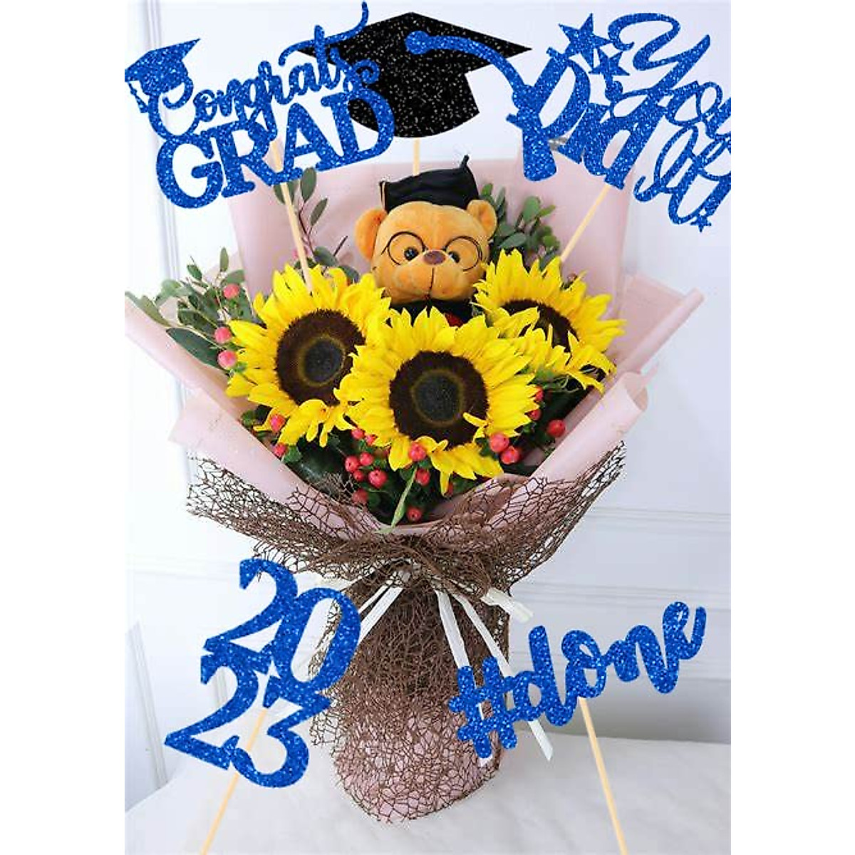 Graduation Centerpieces for Tables 2023 Blue, Glitter Class of 2023 Graduation Table Decorations, High School Graduation Party Centerpiece Sticks Supplies, Graduation Party Decorations 2023 Blue, 24Pcs