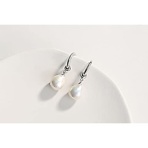 Elegant Pearl Hoop Dangle Earrings 925 Sterling Silver for Women Gold Plated Pearl Dangle Earrings Birthday Jewelry Gift (Silver)