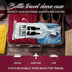 4 Set (8 Piece) Wine Travel Bag with Improved Protection, Wine Travel Bag Airplane comes with 2 Wine Stoppers, Wine Bottle Travel Protector Bags PVC Material, Travel Wine Bags for Suitcase.