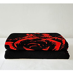 Girls Rose Fleece Throw Blanket Rose Blooming Floral Print Sherpa Blanket Women Romantic Flowers Pattern Plush Blanket Luxury Red Black Decor Fuzzy Blanket for Sofa Bed Couch,Twin 60x80 Inch