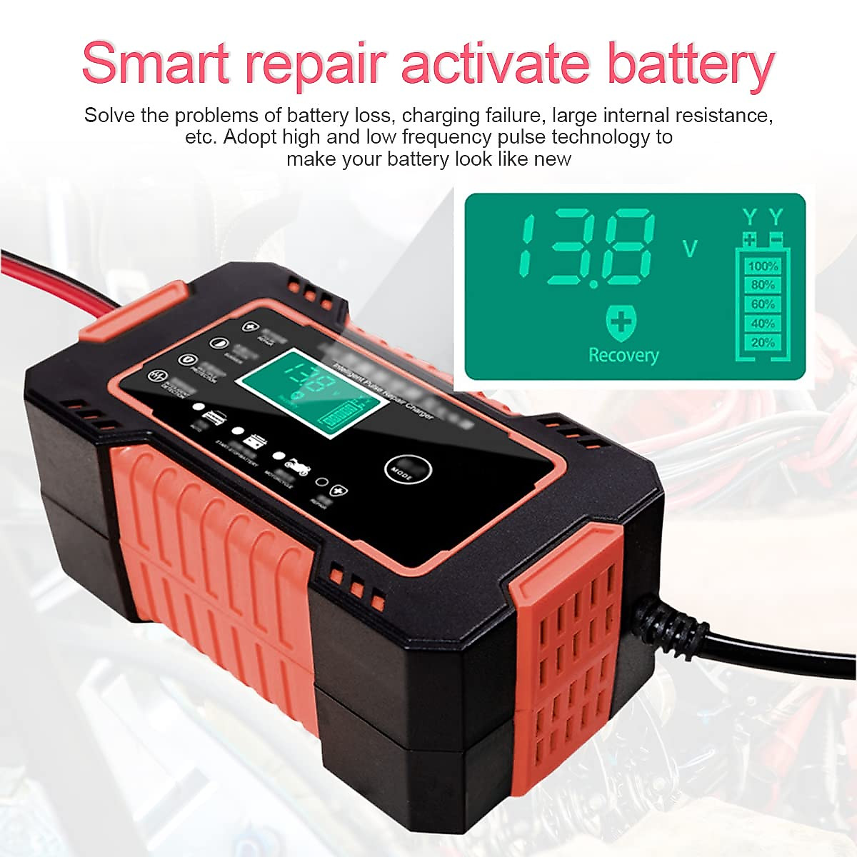 Car Battery Charger, 12V-6A Automatic Battery Charger/Maintainer Smart Fully Trickle Charger for Cars, Motorcycles, SUVs, Engineering Vehicles, AGM/Gel Lead Acid Battery