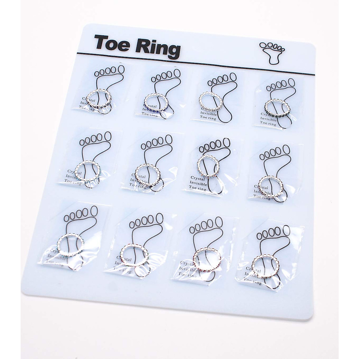 CÉLLOT 12pcs (12 Colors) Elastic Crystal Toe Ring Mixed Color Wholesale Lot Body Jewelry Pack