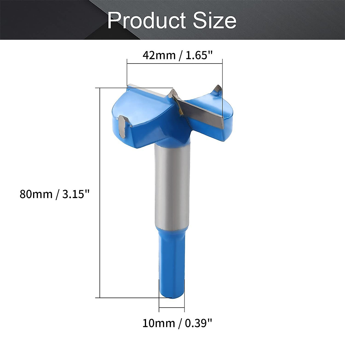 Utoolmart Forstner Drill Bits, 1.65"/42mm Cemented Carbide Wood Cutter Tool, Hex Shank Woodworking Hole Saw Cutter, 80mm Length Woodworking Hole Boring Bit, Blue, 1 Pcs