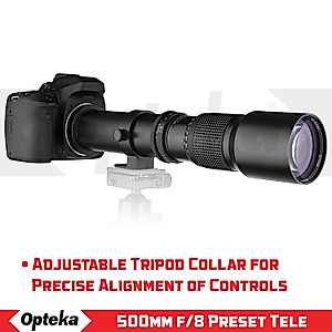 Opteka 500mm/1000mm f/8 Manual Telephoto Lens compatible with Canon EF-Mount EOS 90D, 80D, 77D, 70D, 60D, 60Da, 1Ds, Mark III II 7D, 6D, 5D, 5DS, Rebel T8i, T7i, T7s, T7, T6s, T6i, T6, T5, SL3, SL2