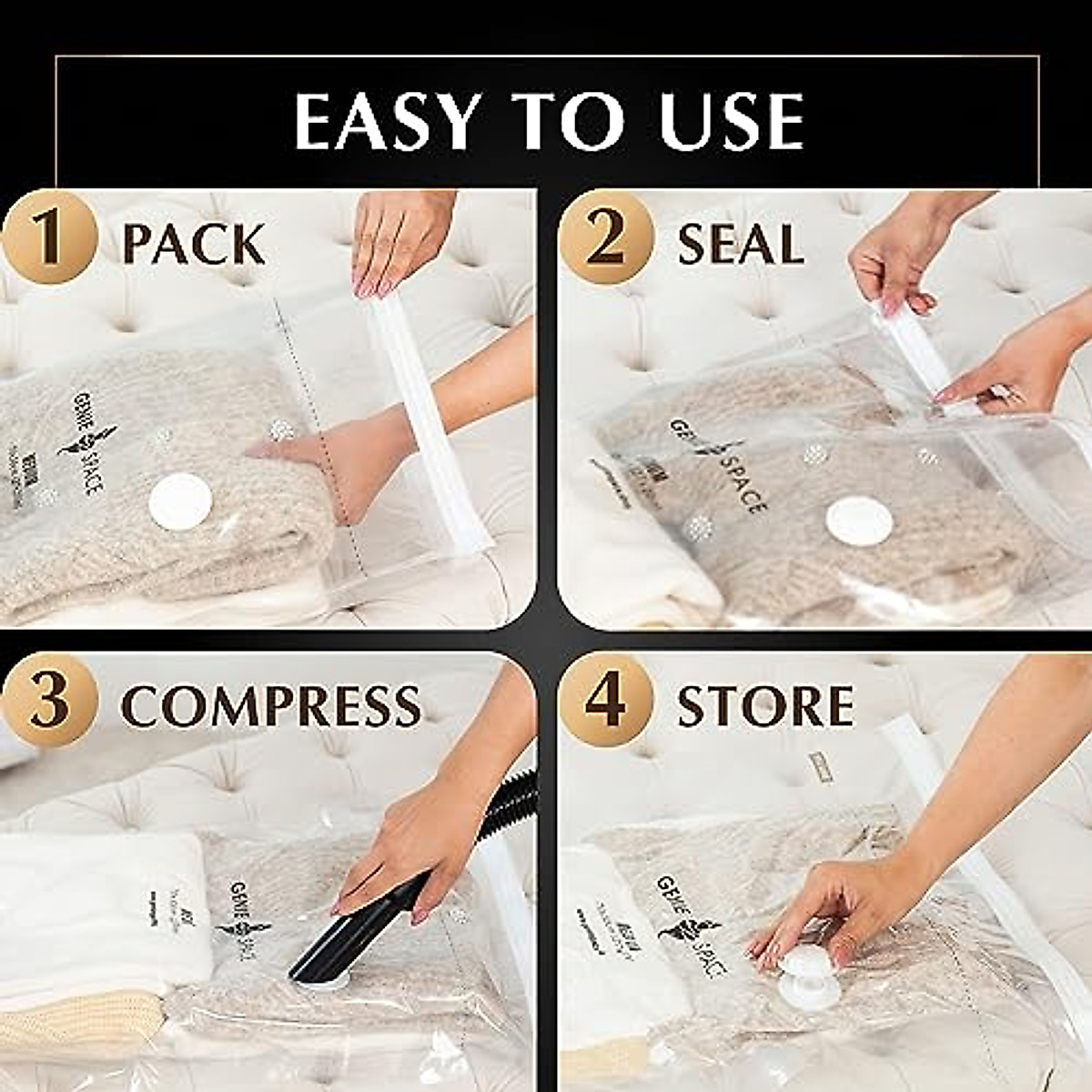 GENIE SPACE - Incredibly Strong Premium Cube Space Saving Vacuum Bags | 2 x MAXI (43x35x18in) | Airtight & Reusable | Create 80% more space | For Clothes, Towels, Bedding, Duvets and more..