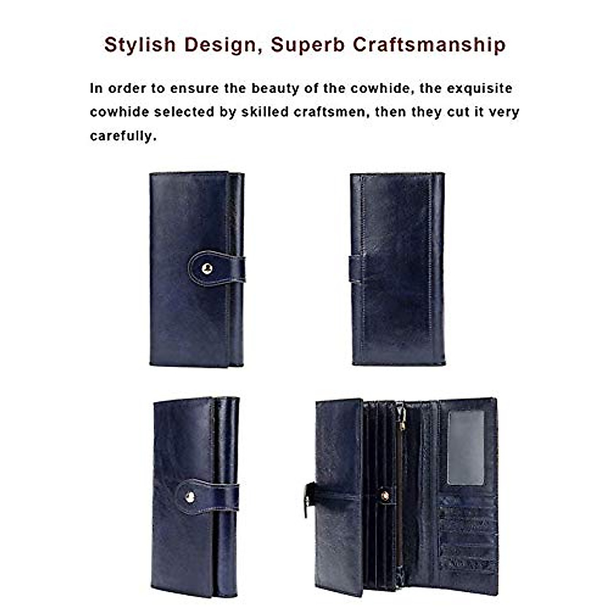 SHUIBIAN Women's RFID Blocking Genuine Leather Clutch Wallet Multi Card Holder Organizer Ladies Purse with Zipper Pocket (blue2)