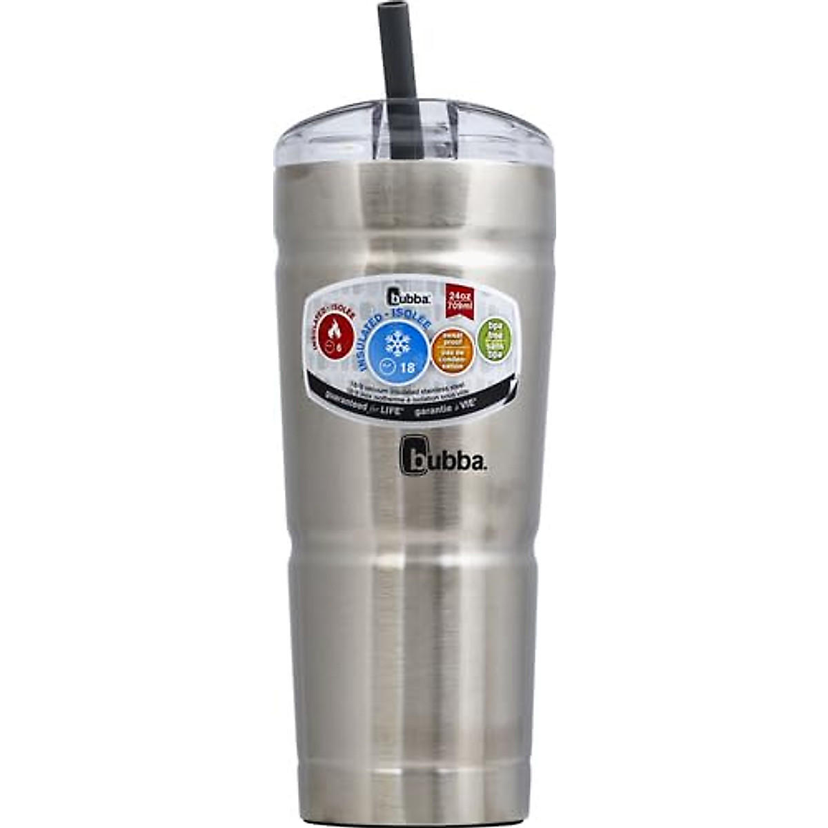 BUBBA BRANDS Envy S Vacuum-Insulated Stainless Steel Tumbler with Lid and Straw, 24oz Reusable Iced Coffee or Water Cup, BPA-Free Travel Tumbler, Steel/Clear