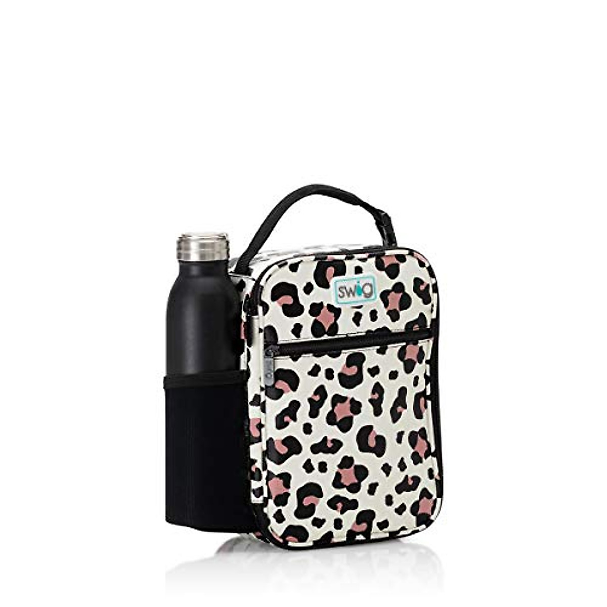 Swig Life Boxxi Lunch Box, Insulated Lunch Box for Women with Water Bottle Holder Side Pocket, Adjustable Meal Divider, Front Zipper Pocket, and Top Buckle Handle in Luxy Leopard Print