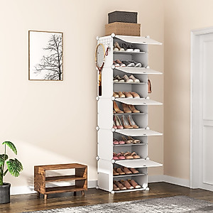 ROJASOP Closet Tall Shoe Rack Organizer, 10 Tiers Narrow White Shoes Storage Cabinet 20 Pairs Portable for Bedroom Small Space Stacked Shoe Rack for Entryway