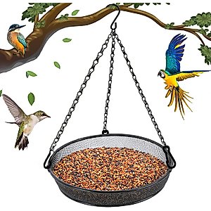 FLINTER Hanging Bird Feeder, Bird Feeder Hanging for Garden Yard Outside Hanging Bird Feeder Tray - Metal Mesh Platform Feeders for Birds Outside Outdoors Hanging for Attracting Birds - Genuine