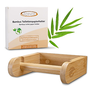 ECENCE 1x Wooden Toilet Paper Roll Holder Wall Mounted Without Drilling Natural Bamboo Toilet Roll Holder Ecological Toilet Paper Dispenser
