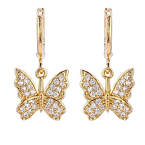 INENIMARTJ Butterfly Earrings Butterfly Dangle Earrings 14K Gold Small Crystal Butterfly Hoop Earrings for Women