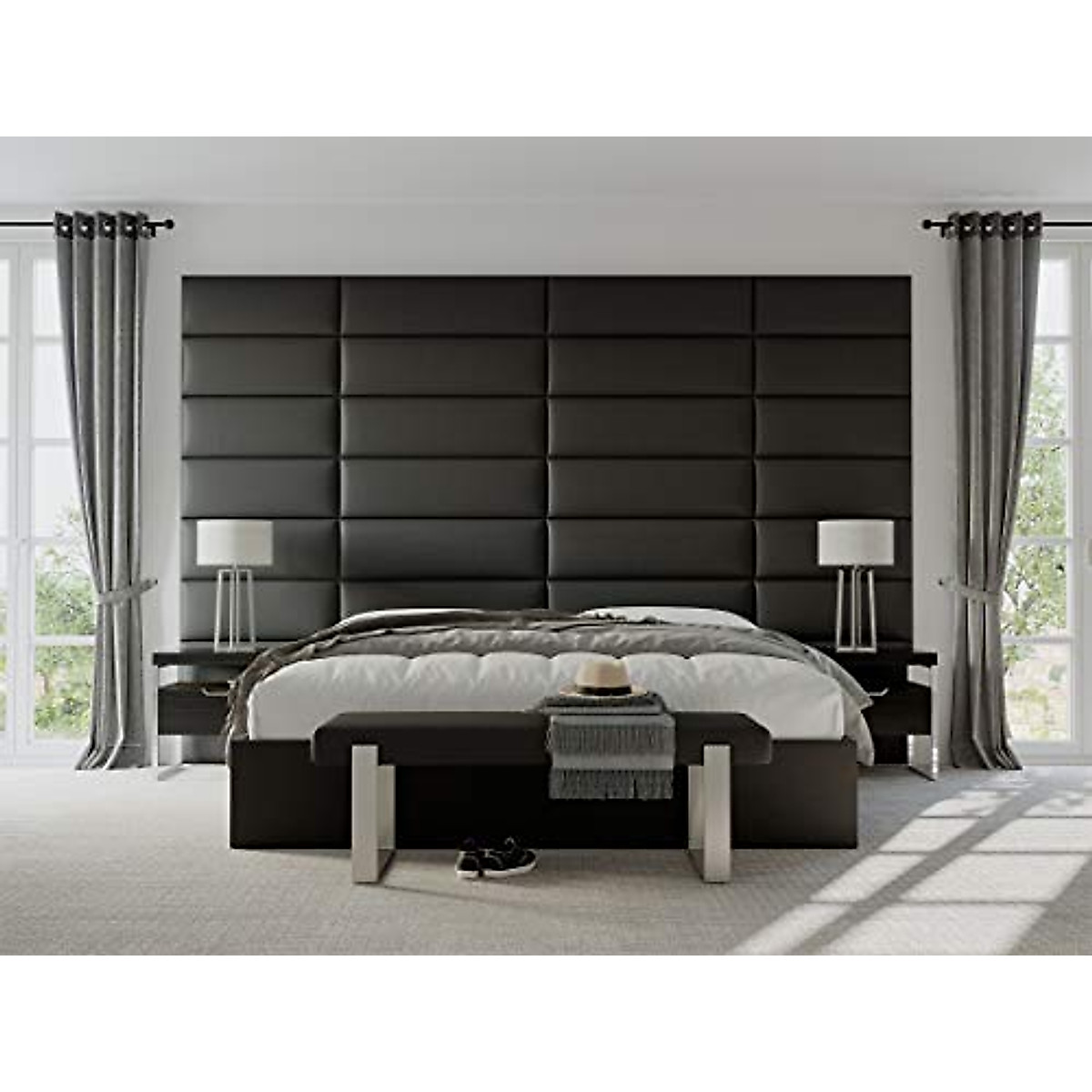 VANT Upholstered Bed Bench - Velvet Antique Blue - Brushed Nickel - Contemporary Modern, Accent Bench for End of Bed, Hallway, or Entryway