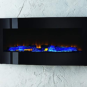Muskoka 42" Contemporary Curved Front Slim Line Wall Mount Infrared Electric Fireplace, Black Glass