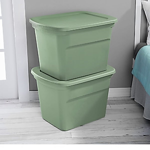 Sterilite 18 Gal Storage Tote, Stackable Bin with Lid, Plastic Container to Organize Clothes in Closet, Basement, Crisp Green Base and Lid, 8-Pack