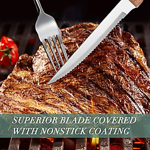 Lasnten 20 Pcs Steak Knives Bulk 9 Inch Stainless Steel Kitchen Knives with Triple Riveted Handle Utility Sharp Serrated Steak Knife Set for Kitchen Restaurant Tableware Camping (Wood Brown)