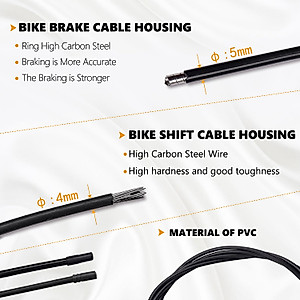 mankk Universal Bicycle Brake Cable and Shift Cable,Bicycle Shift Derailleur Cable & Brake Cable Housing Kit with Brake Cable End Caps and O-Rings for Mountain Road Bike Repair M-124-BK
