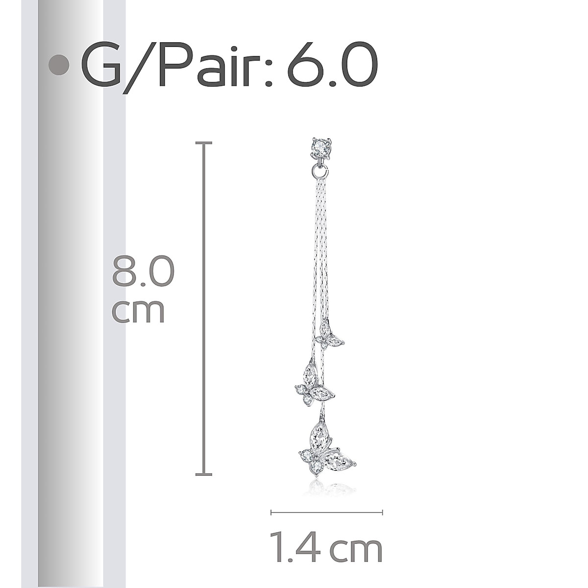 Kruckel Butterfly Long Drop Dangling Earrings |Sparkling Clear Austrian Crystals, Silver Studs, Jewelry for Women,Easy - Wear Fashion Design Accesory Packed with Durable Jewelry Box