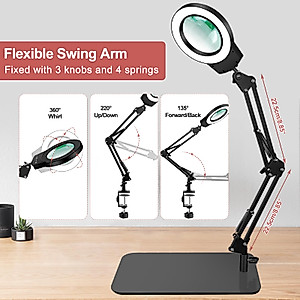 NAKOOS 10X Magnifying Glass with Light and Stand, 2200 Lumens LED Magnifying Lamp with Light, Upgraded 5 Lighting Modes Stepless Dimmable Magnifier Light with Clamp Non-Tipping Head for Close Work