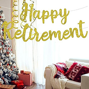 BEISHIDA Gold Glitter Happy Retirement Banner -NO DIY, Pre-Strung Happy Retirement Banner Decoration for Women&Man, Party Supplies for Retirement