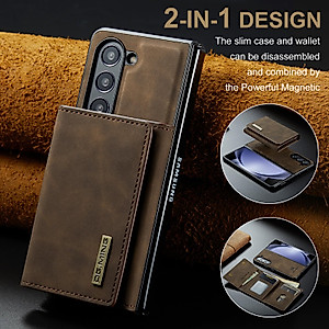 Oidealo 2 in 1 Wallet Case for Samsung Galaxy Z Fold 5, DG.MING Retro Leather Cell Phone Back Cover Magnetic Detachable with Trifold Wallet Credit Card Cash Holder (Coffee)