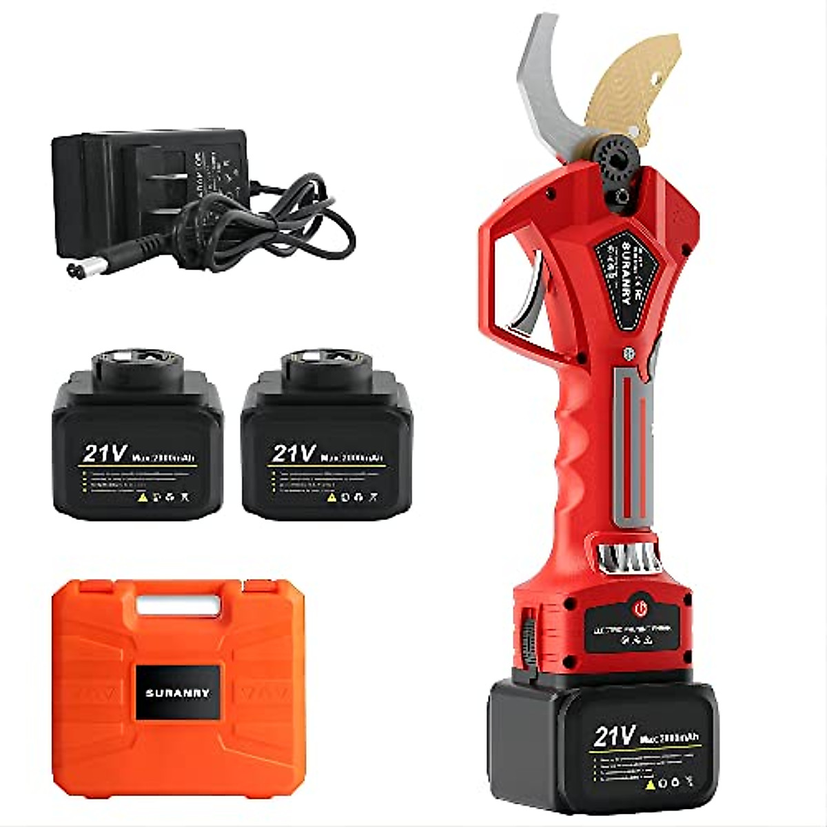 SURANRY Professional Electric Pruning Shears,Cordless Trimmer with 1.26inch/32mm Cutting Diameter Heavy Duty with 2 Pack Brushless Motor Rechargeable,Pruning Shears for Gardening, Park and Farms.
