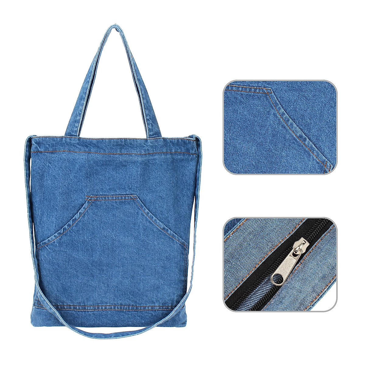 Van Caro Women Denim Shoulder Tote Crossbody Bag Casual Every-day Handbag Large Pocket, Light Blue01