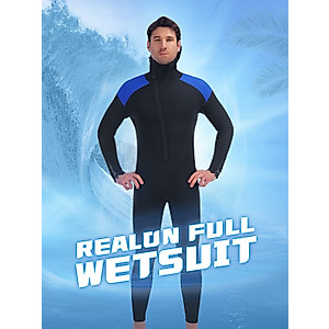 REALON Mens Wetsuit 5mm Neoprene Diving Suit Full Body Long Sleeve Front Zip Hoodie Thermal Wet Suits Winter Keep Warm in Cold Water for Freediving Spearfishing Scuba Snorkeling (5mm, 3X-Large)