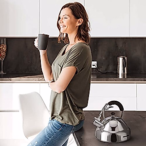 Stove Top Whistling Tea Kettle - Only Culinary Grade Stainless Steel Teapot with Cool Touch Ergonomic Handle and Straight Pour Spout - Tea Maker Infuser Strainer Included