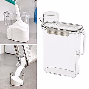 Laundry Powder Dispenser, Detergent Dispenser with Measuring Cup Lid, Large Capacity Laundry Softener Dispenser Leak-Proof Washing Powder Container for Fabric Softener and Liquid Detergent