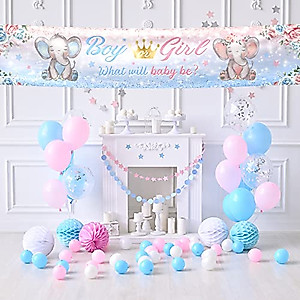Boy or Girl Gender Reveal Banner-Floral Elephant Baby Shower Decor Pink and Blue Yard Sign Gender Reveal Party Supplies