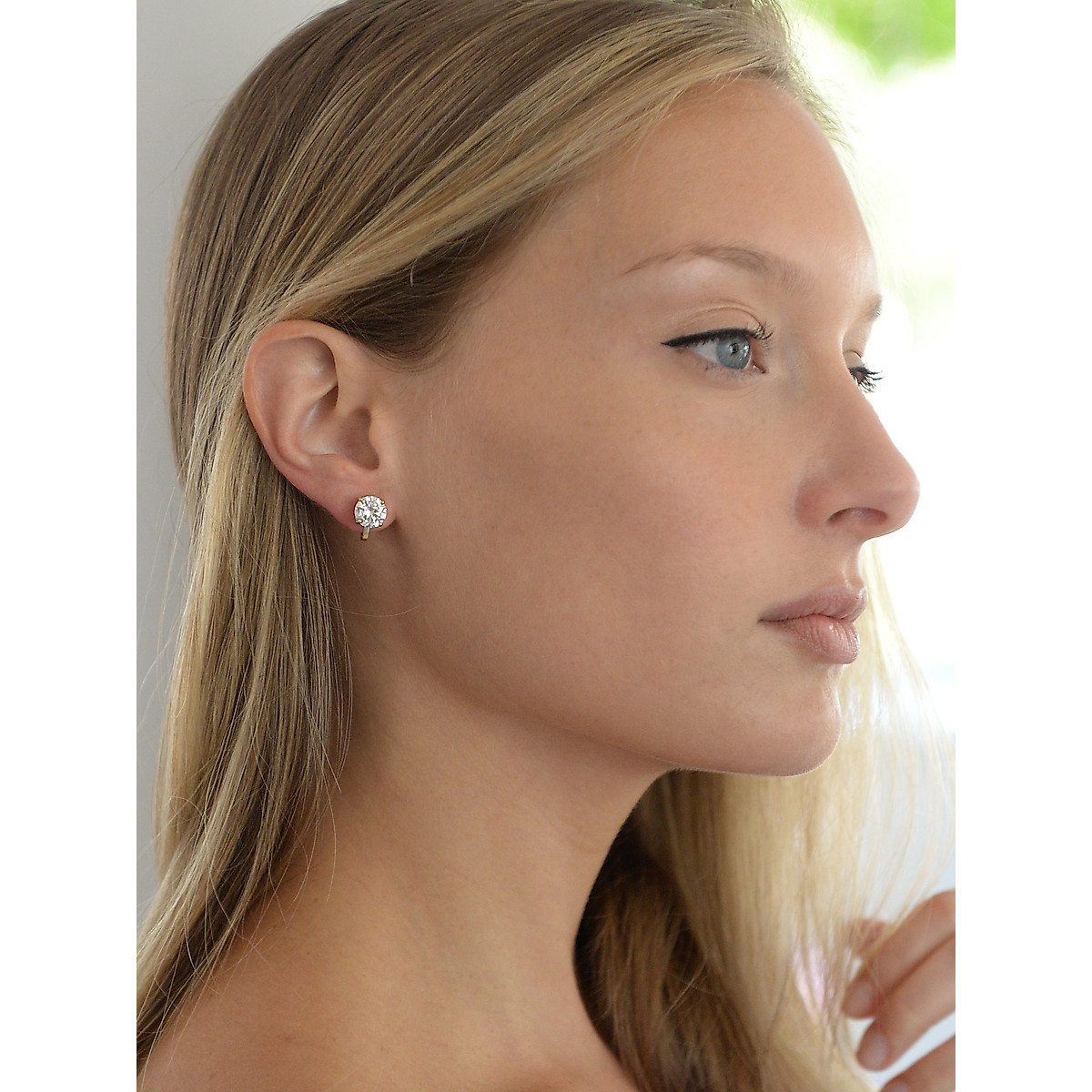 Mariell Gold Cubic Zirconia Crystal Wedding Clip On Stud Earring for Women, 2 Carat CZ, Birthday Gift