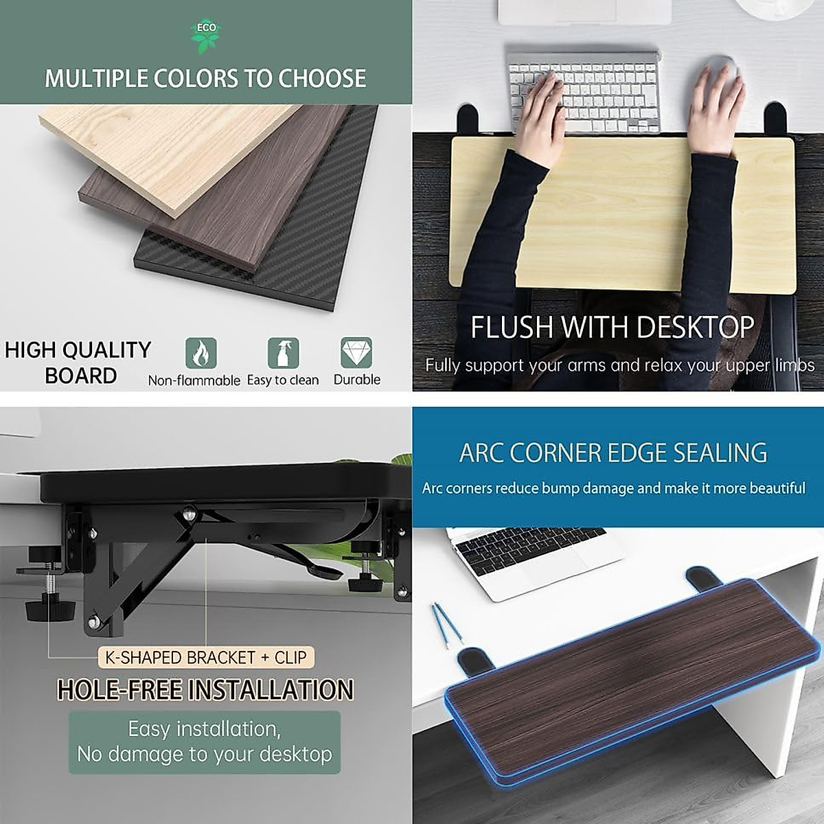 OUGIC Ergonomics Desk Extender Tray, 29.5"x9.5" Punch-Free Clamp on, Foldable Keyboard Drawer Tray, Table Mount Arm Wrist Rest Shelf, Computer Elbow Arm Support